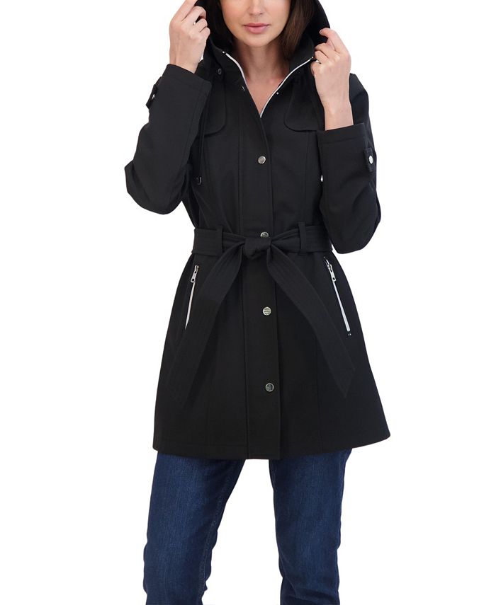 Sebby Collection Women's Belted Zip Front Soft Shell Trench Coat With ...