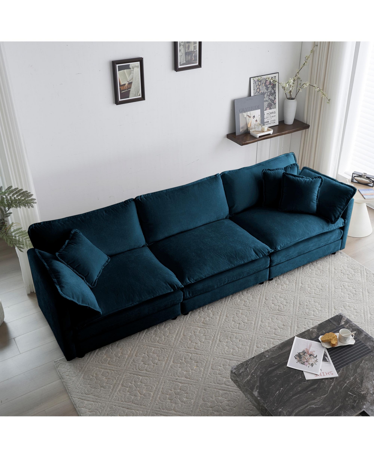 Click here for Mid-Century Modern 3-Seater Sofa with Pillows - Bl... prices