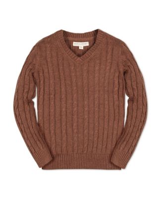 Hope & Henry Boys Organic Long Sleeve Fine Gauge Cable V-Neck Sweater ...