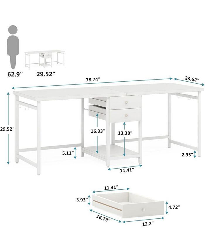 Tribesigns 79 Inch Extra Long Desk, Double Desk with 2 Drawers, Two ...