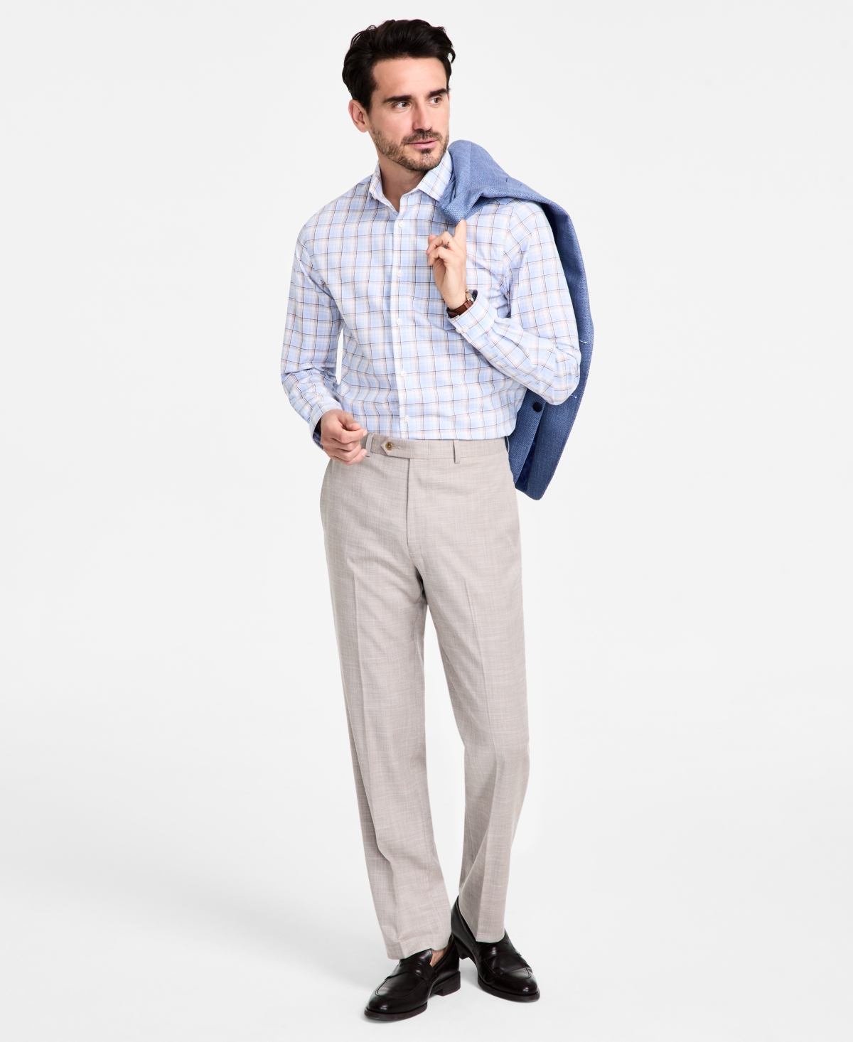 Michael Kors Mens Classic-Fit Sharkskin Dress Pants - Light Brown