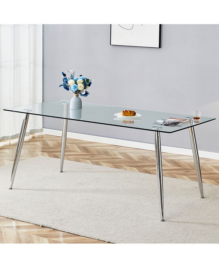 Simplie Fun Modern Glass Dining Table with Silver Legs - Macy's