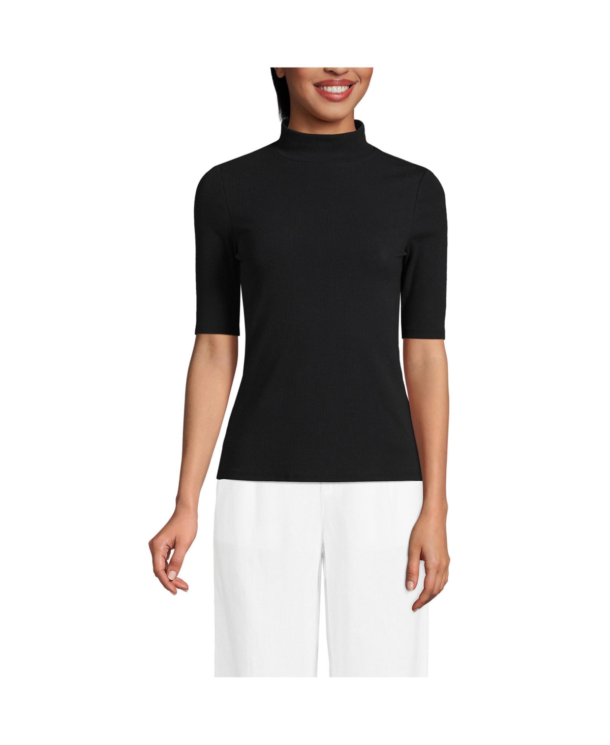Click here for Lands End Womens Wide Rib Mock Turtleneck - Black prices