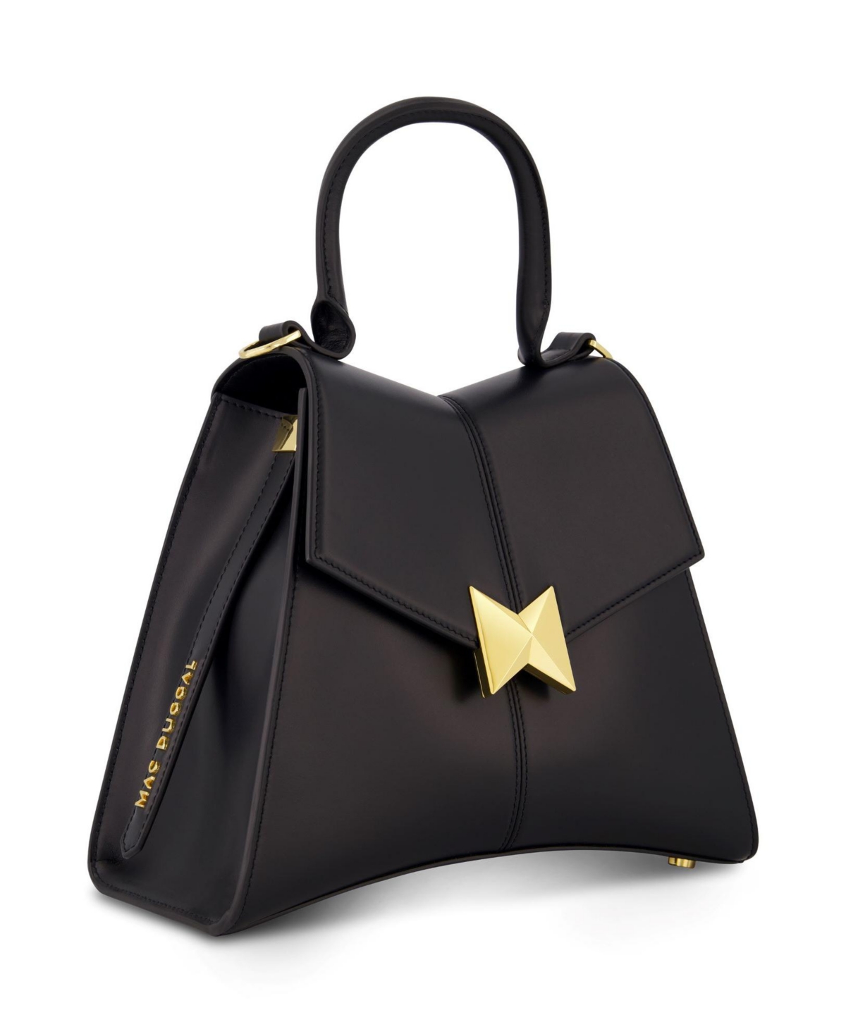 Click here for Gold Plated Hardware Angular Leather Handbag - Bla... prices