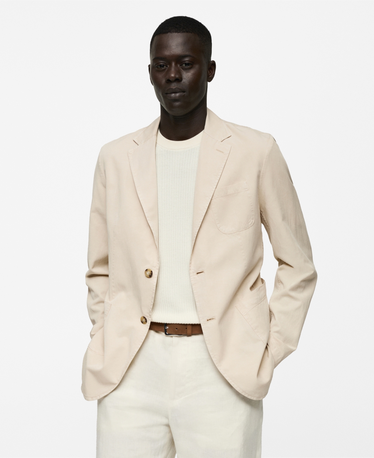 Click here for Mango Mens Slim-Fit Linen-Blend Blazer - Beige prices