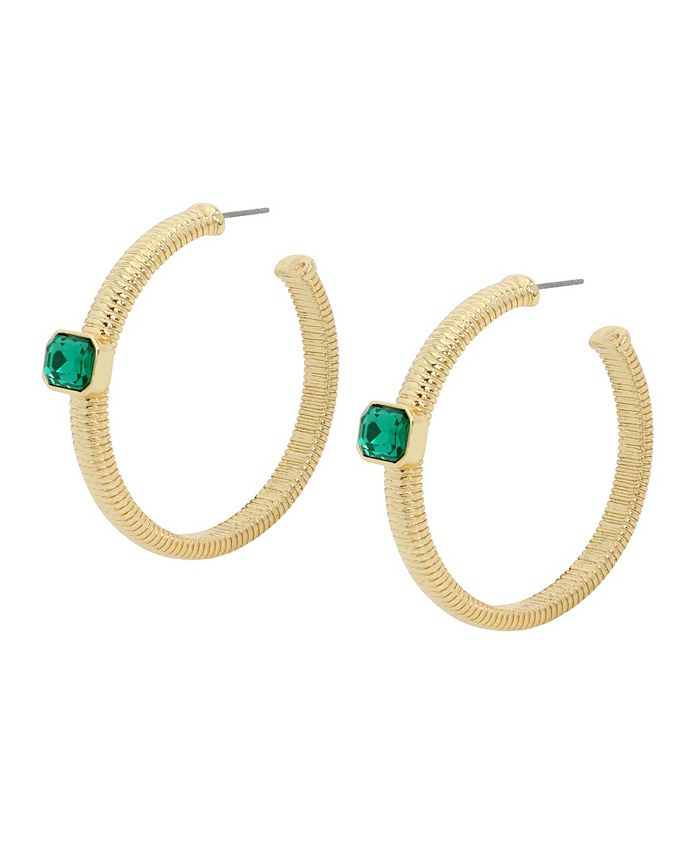 Steve Madden Faux Stone Gem Omega Hoop Earrings - Macy's