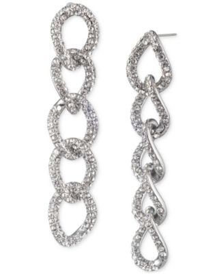 Lauren Ralph Lauren Silver-Tone Pavé Link Linear Drop Earrings - Macy's