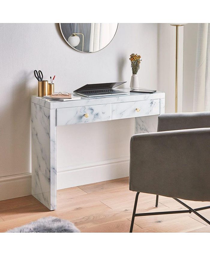 Simplie Fun Modern Design Tempered Glass Marble Texture Vanity Table ...