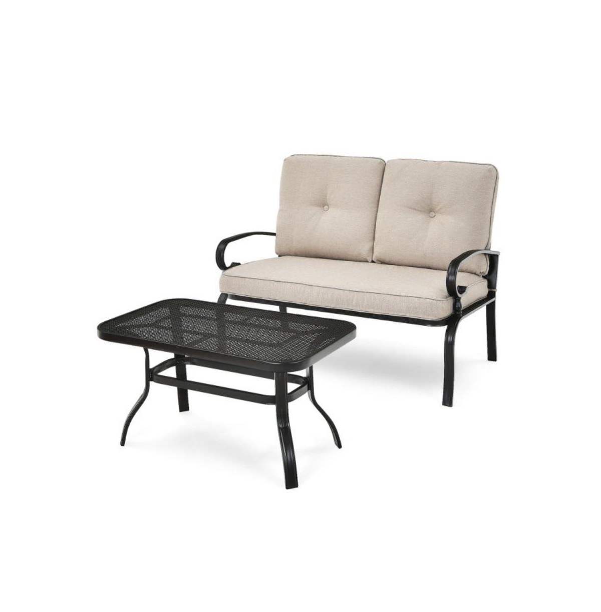 Click here for Sugift 2 Pieces Patio Loveseat Bench Table Furnitu... prices