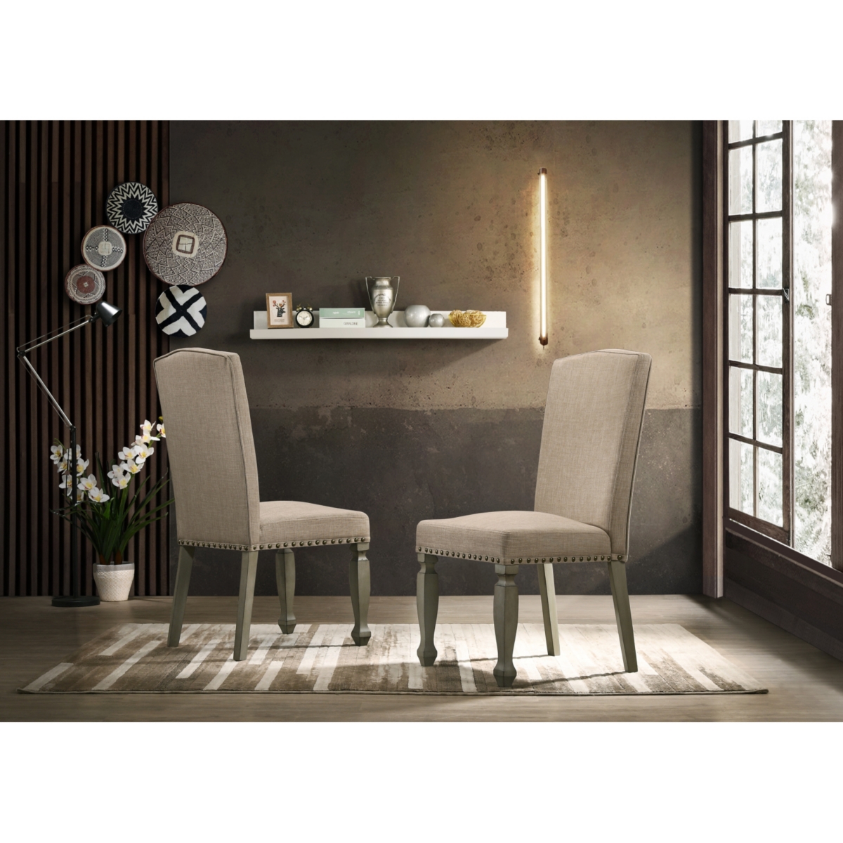 Click here for Antique Gray Finish Upholstered Nailhead Dining Ch... prices