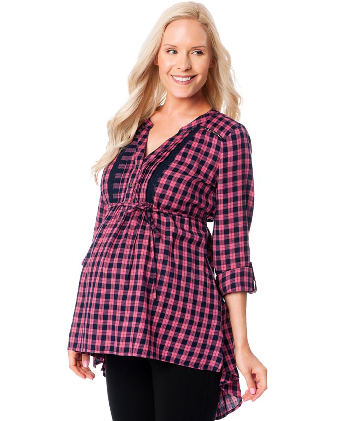 Motherhood Maternity Plaid Lace-Trim Blouse - Macy's