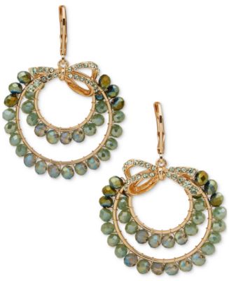 lonna & lilly Gold-Tone Green Pave Bow Beaded Orbital Earrings - Macy's