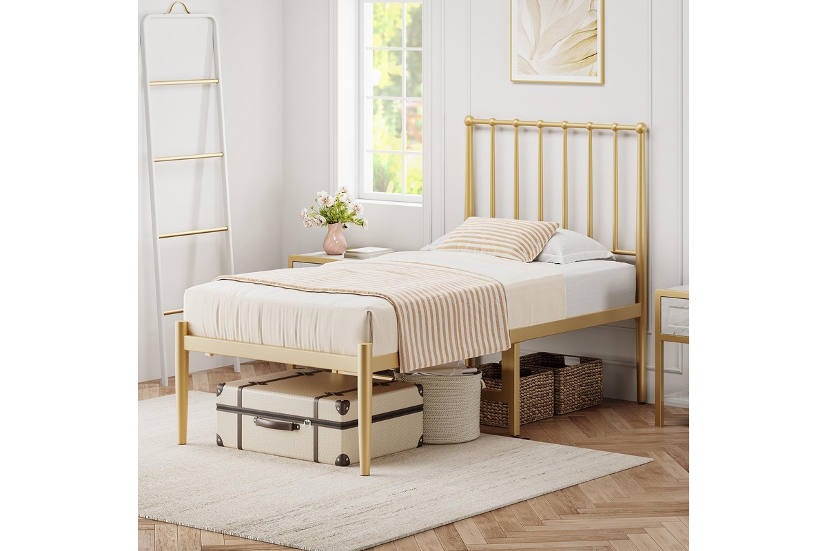 Click here for gaomon Gold Metal Bed Frame with Retro Headboard... prices