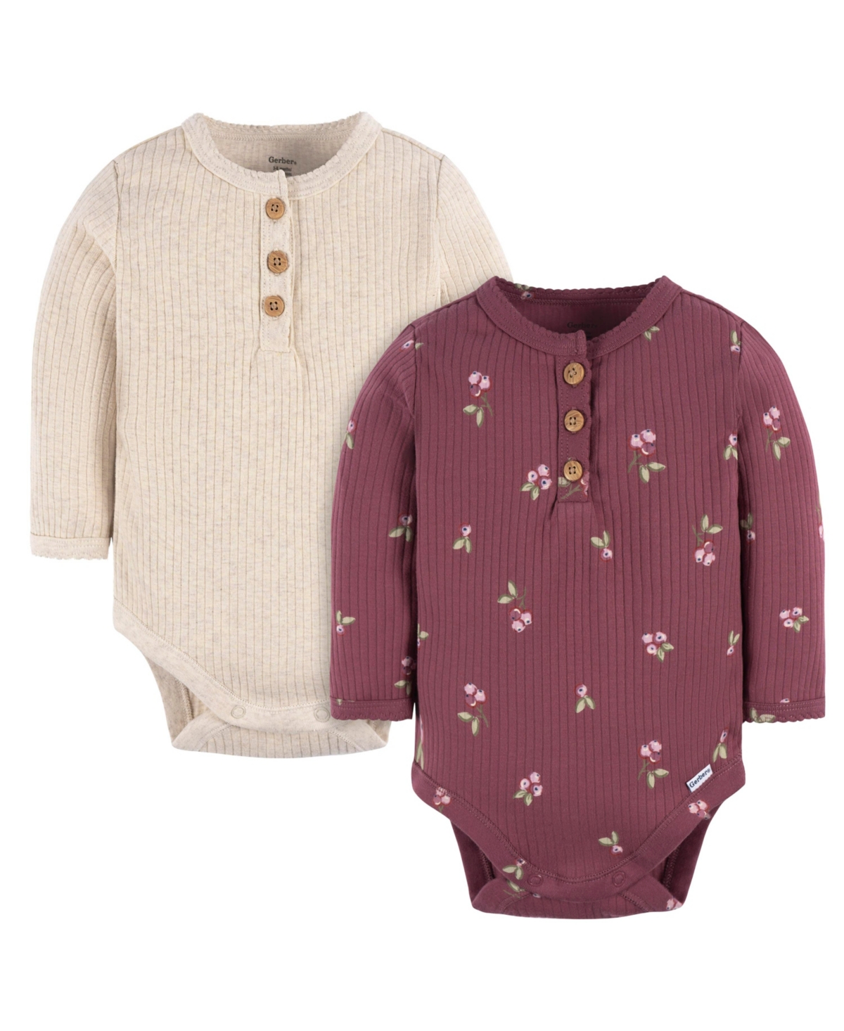 Click here for Gerber Baby Girls Henley Long Sleeve Bodysuits  2-... prices