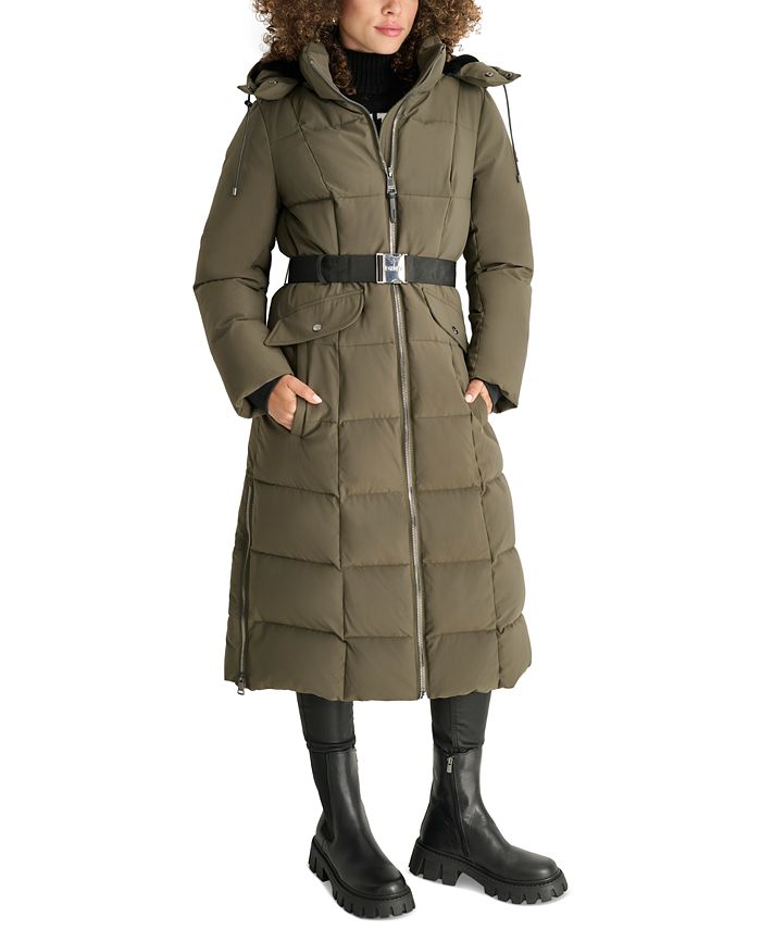 DKNY Womens Maxi Belted Hooded Puffer Coat - Macy's