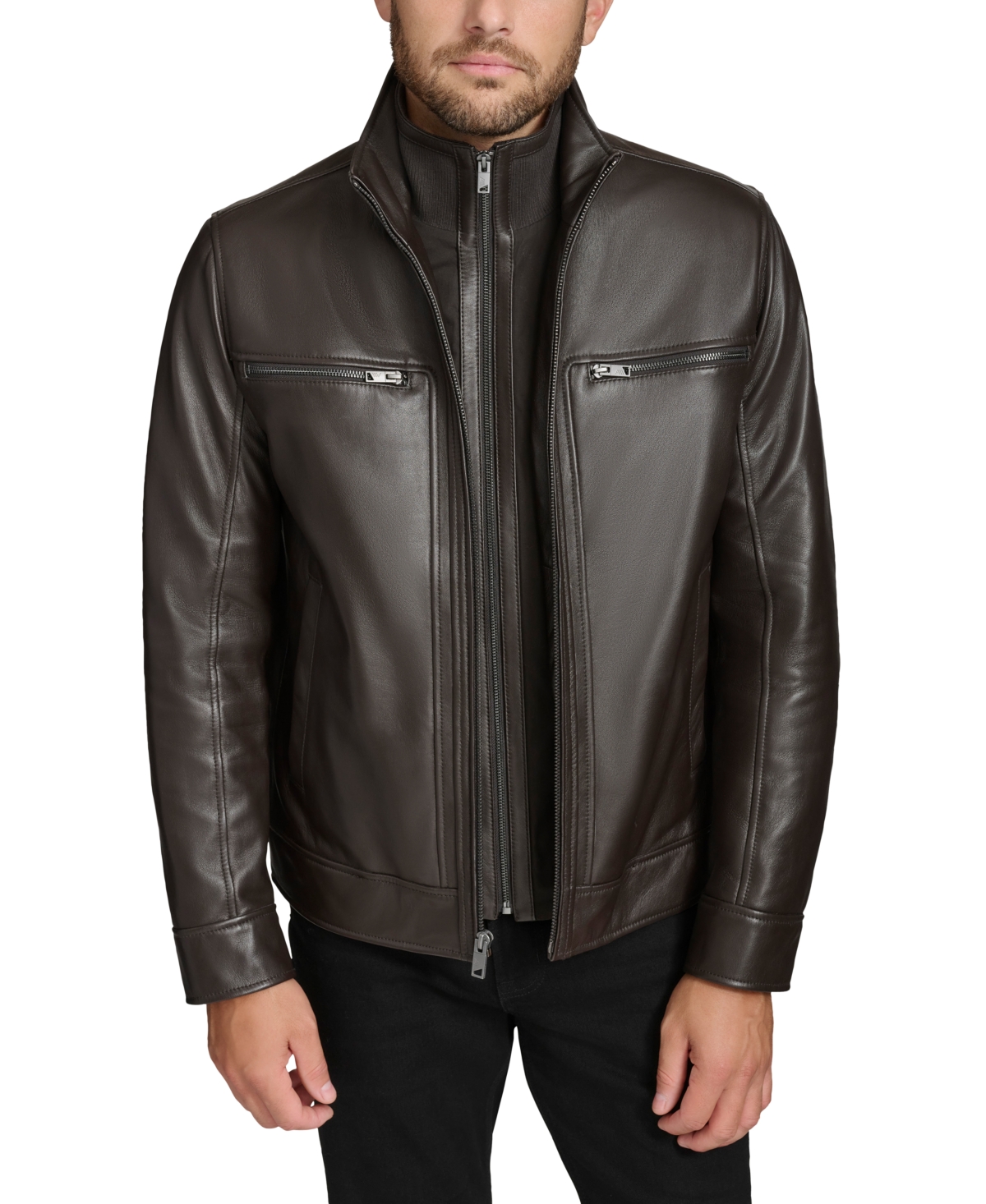 Click here for Marc New York Mens Winton Leather Jacket - Dark Br... prices