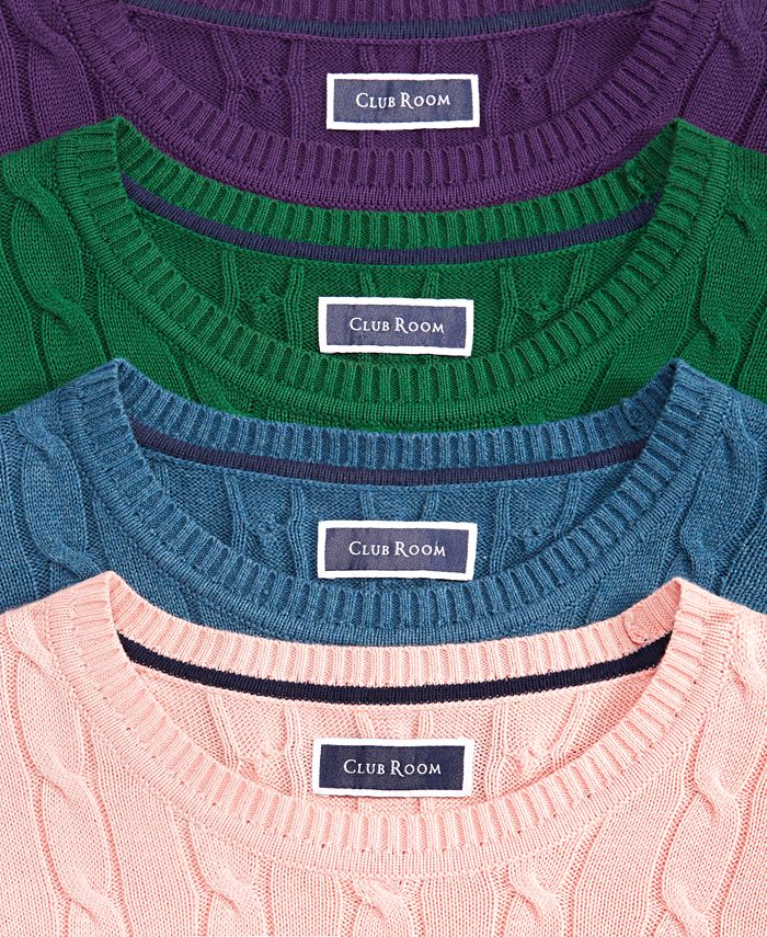 Club Room Men's Cable-Knit Cotton Sweater, Created for Macy's - Macy's
