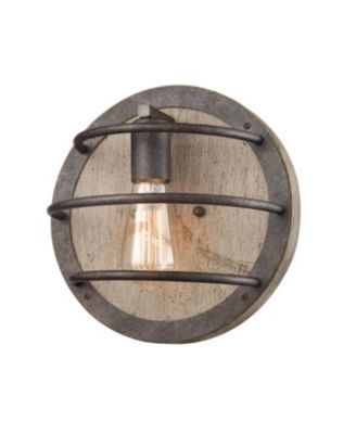 MOOSE Farmhouse Wall Sconce with Wooden Round Shade Rust Finish - Macy's