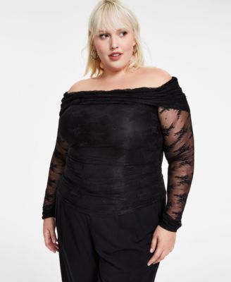 Bar III Trendy Plus Size Lace Off-The-Shoulder Top, Created for Macy's ...