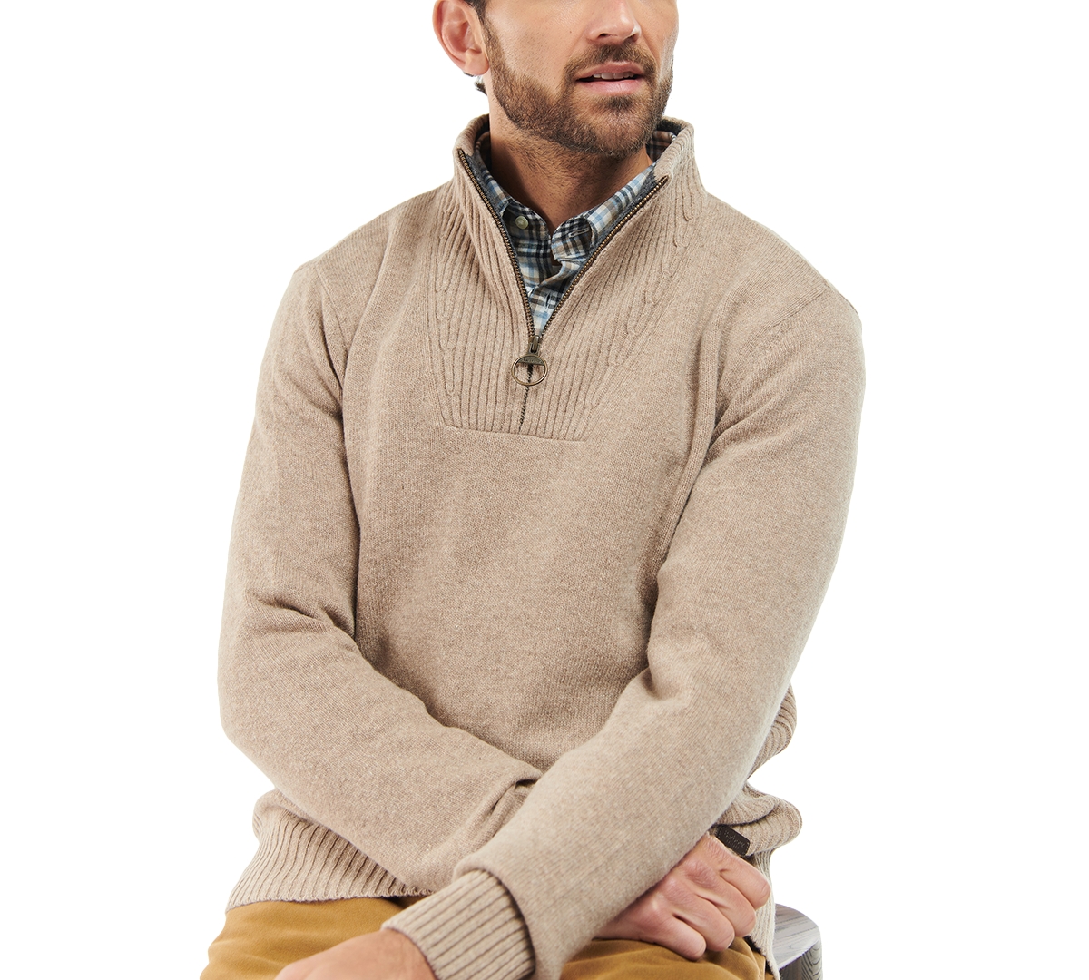 Barbour Men's Nelson Essential Quarter-Zip Wool Sweater - Stone | Smart ...