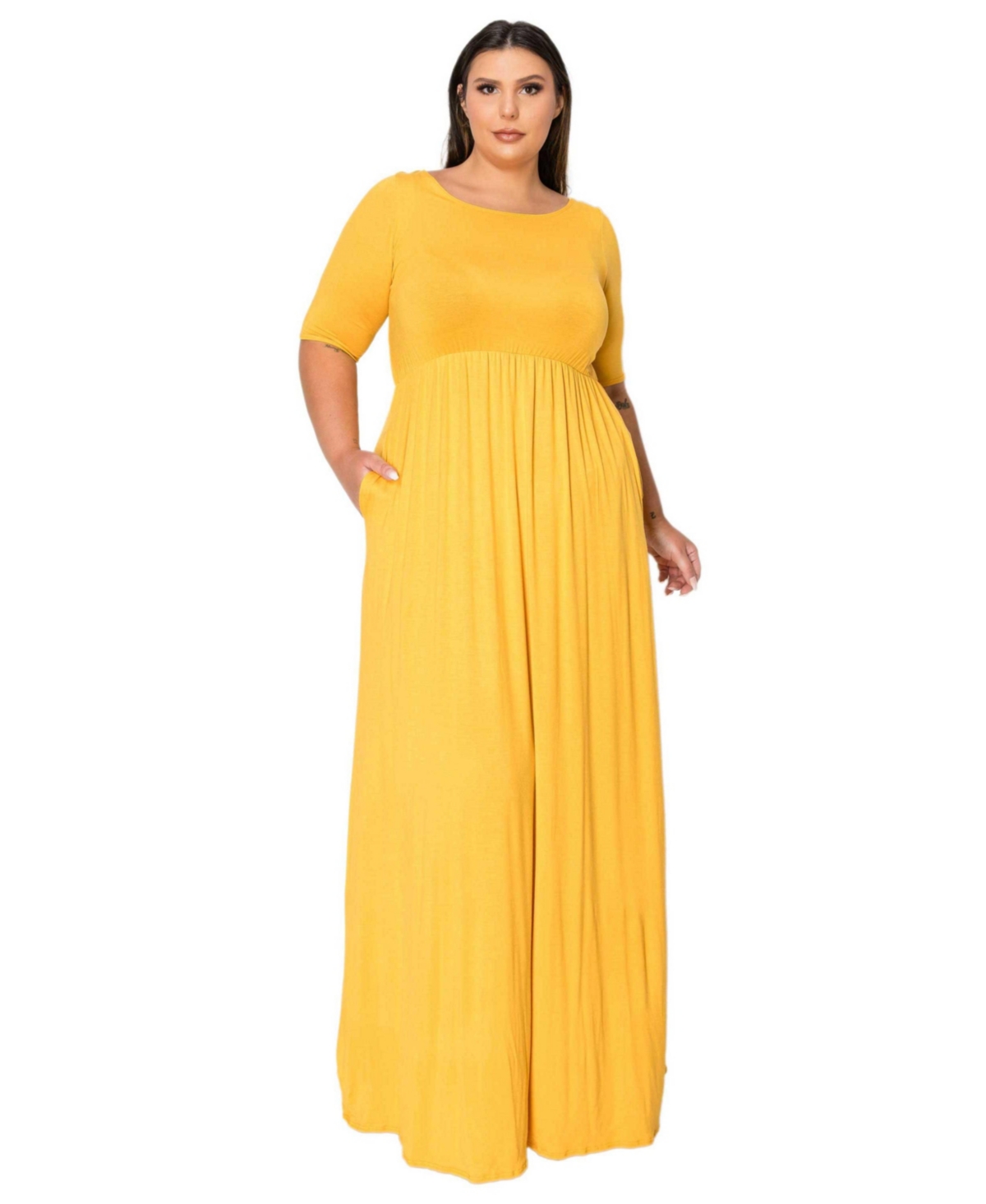 Click here for L I V D Plus Size Eva Pocket Maxi Dress - Mustard prices