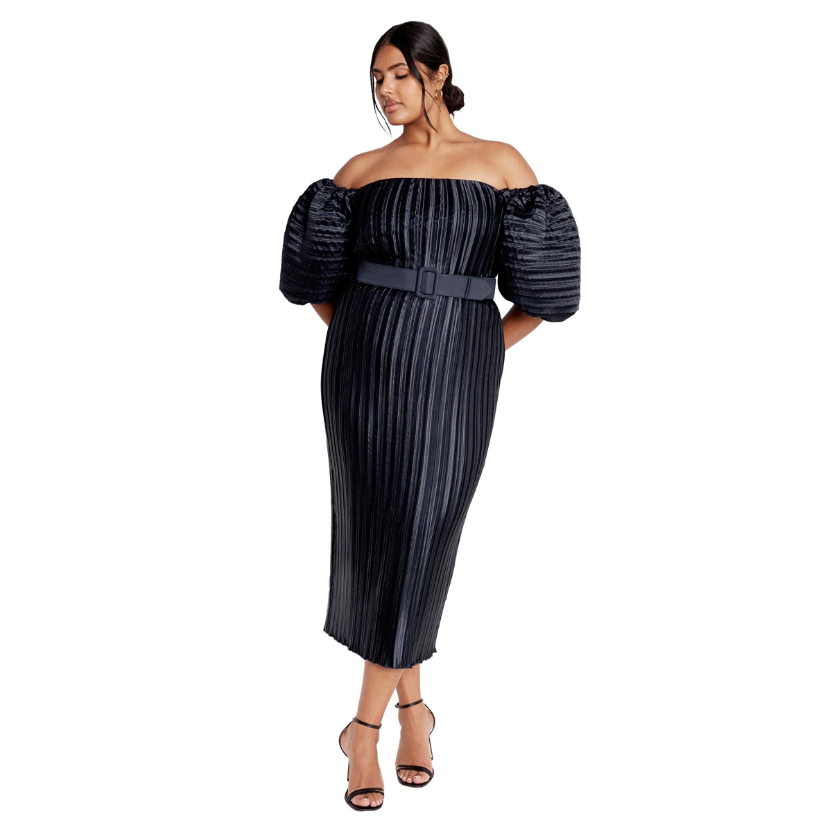 Click here for City Chic Plus Size Krista Pleat Dress - Midnight prices