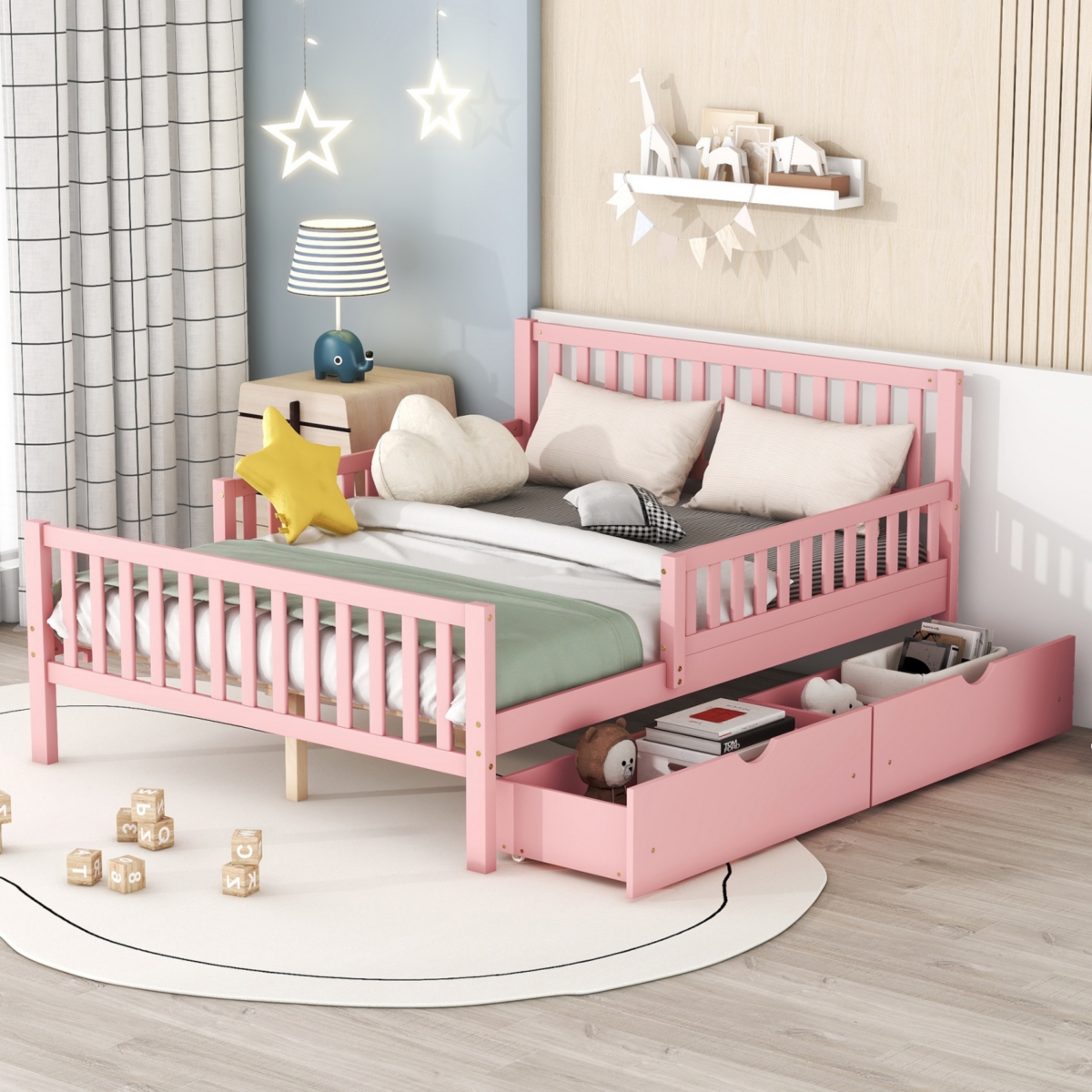 Click here for Streamdale Pink Platform Bed with Guardrails and D... prices