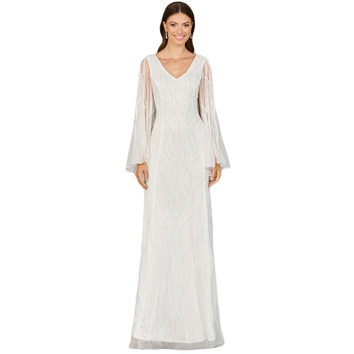 Click here for Lara Womens Cape Sleeve Beaded Bridal Gown - Ivory prices