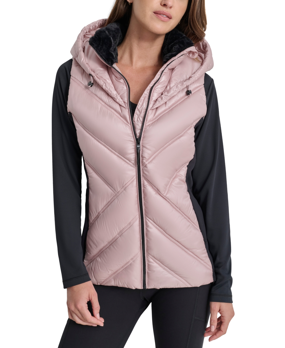 Click here for Dkny Womens Hooded Puffer Vest with Contrast Scuba... prices