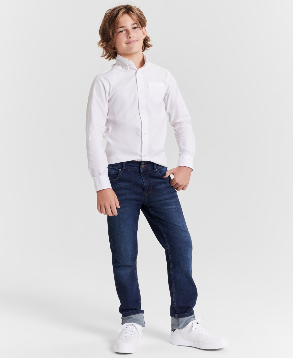 Click here for Tommy Hilfiger Big Boys Front Pocket Pinpoint Oxfo... prices