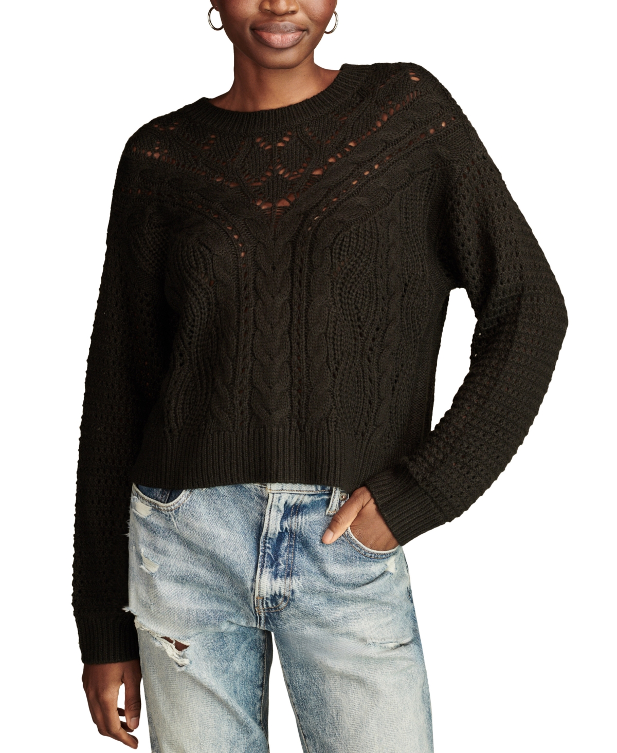 Click here for Lucky Brand Womens Open-Knit-Yoke Crewneck Sweater... prices