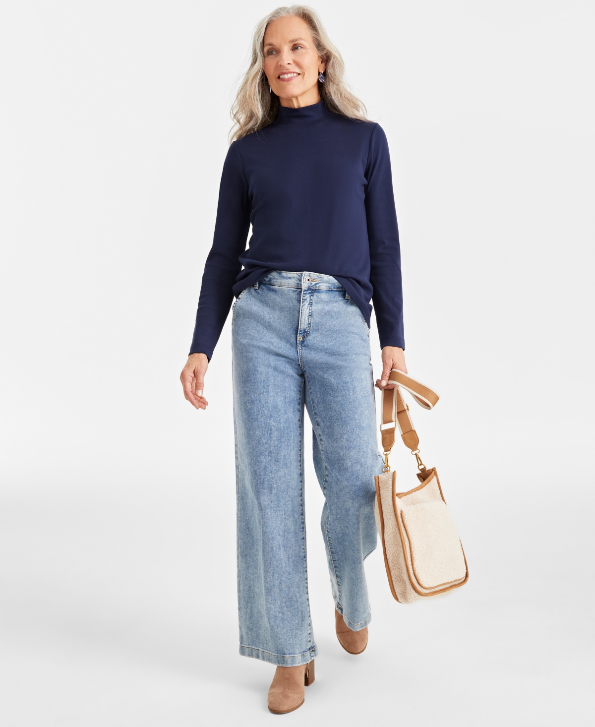 Click here for Style & Co Womens Cotton Mock-Neck Long-Sleeve Tee... prices