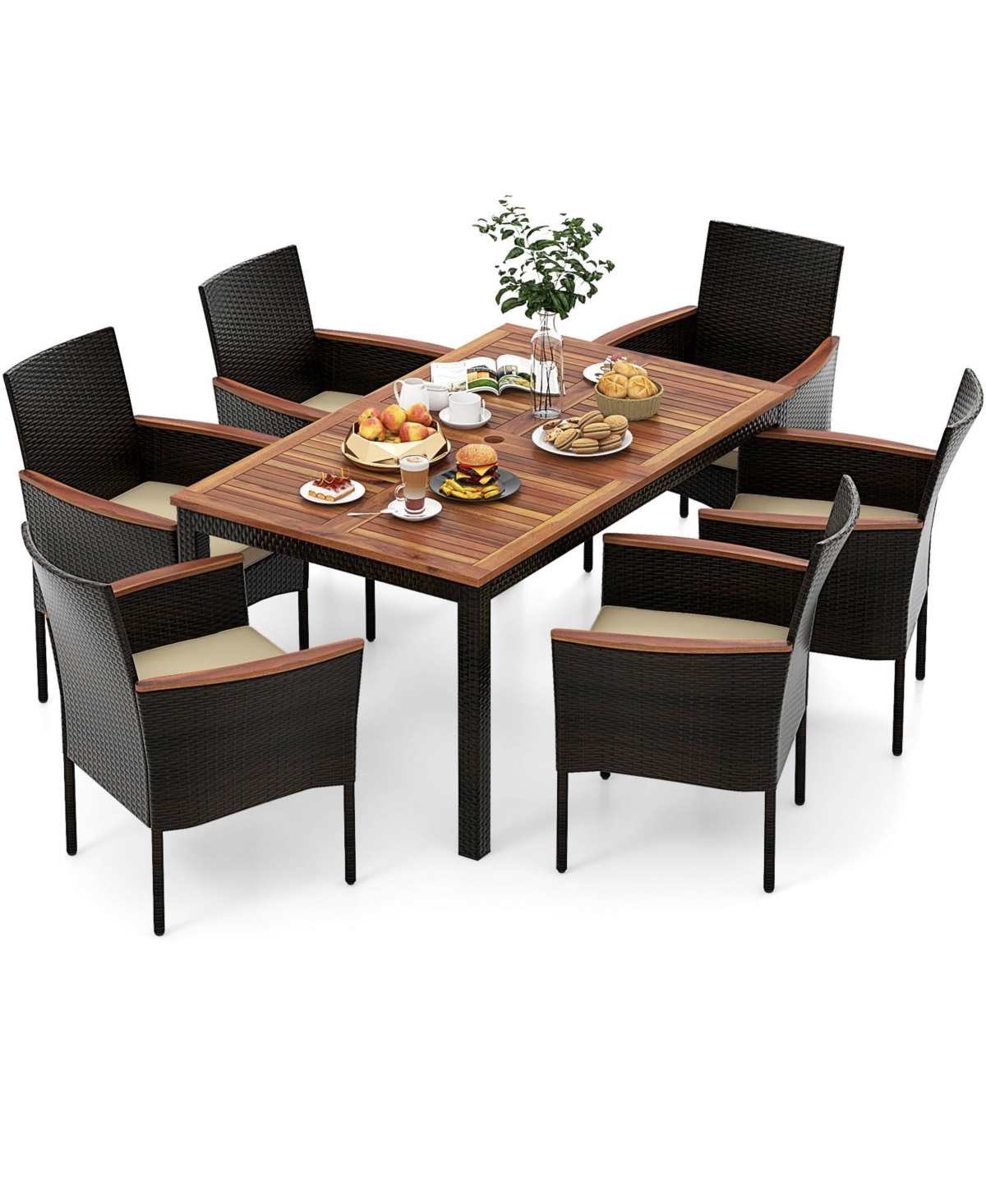 Click here for 7 Pieces Rattan Patio Dining Set with Stackable Ch... prices