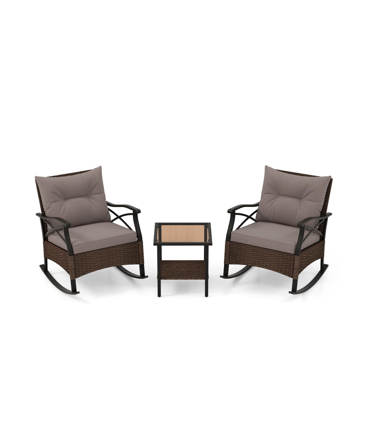 Click here for 3 Pieces Outdoor Rattan Rocking Chairs Set with 2-... prices