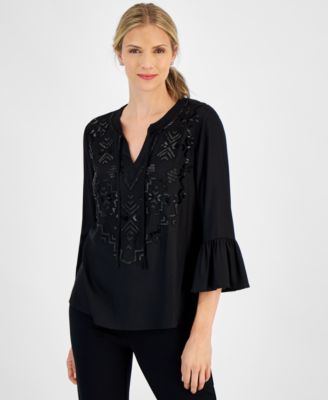 JM Collection Women's Embellished Bell-Sleeve Blouse, Created for Macy ...