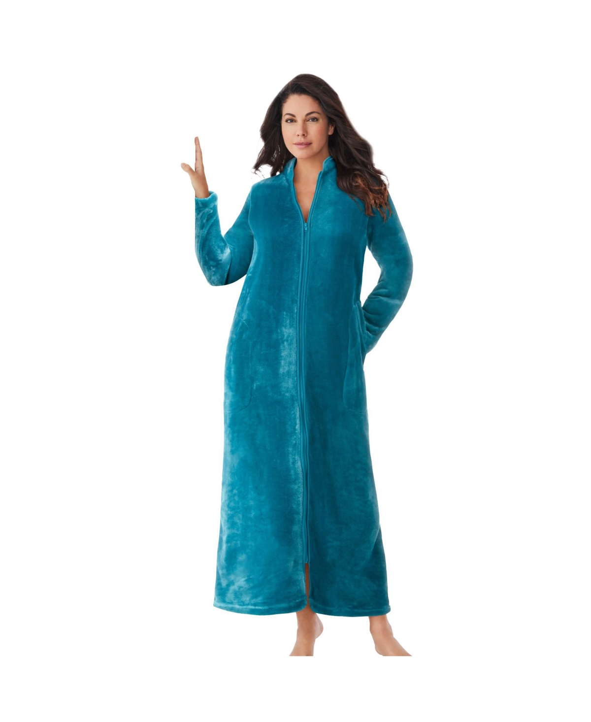 Click here for Dreams & Co. Womens Plus Size Plush Zip-Front Robe... prices