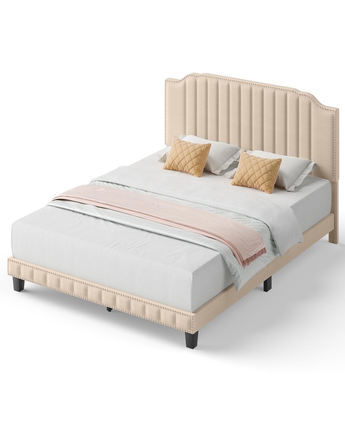 Click here for Gymax Queen Upholstered Bed Frame with linen fabri... prices