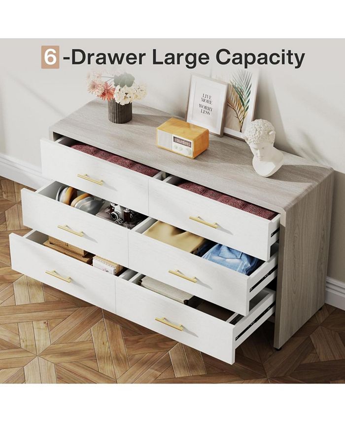 Tribesigns Dresser for Bedroom with 6 Drawers, 55-Inch Double Wide ...