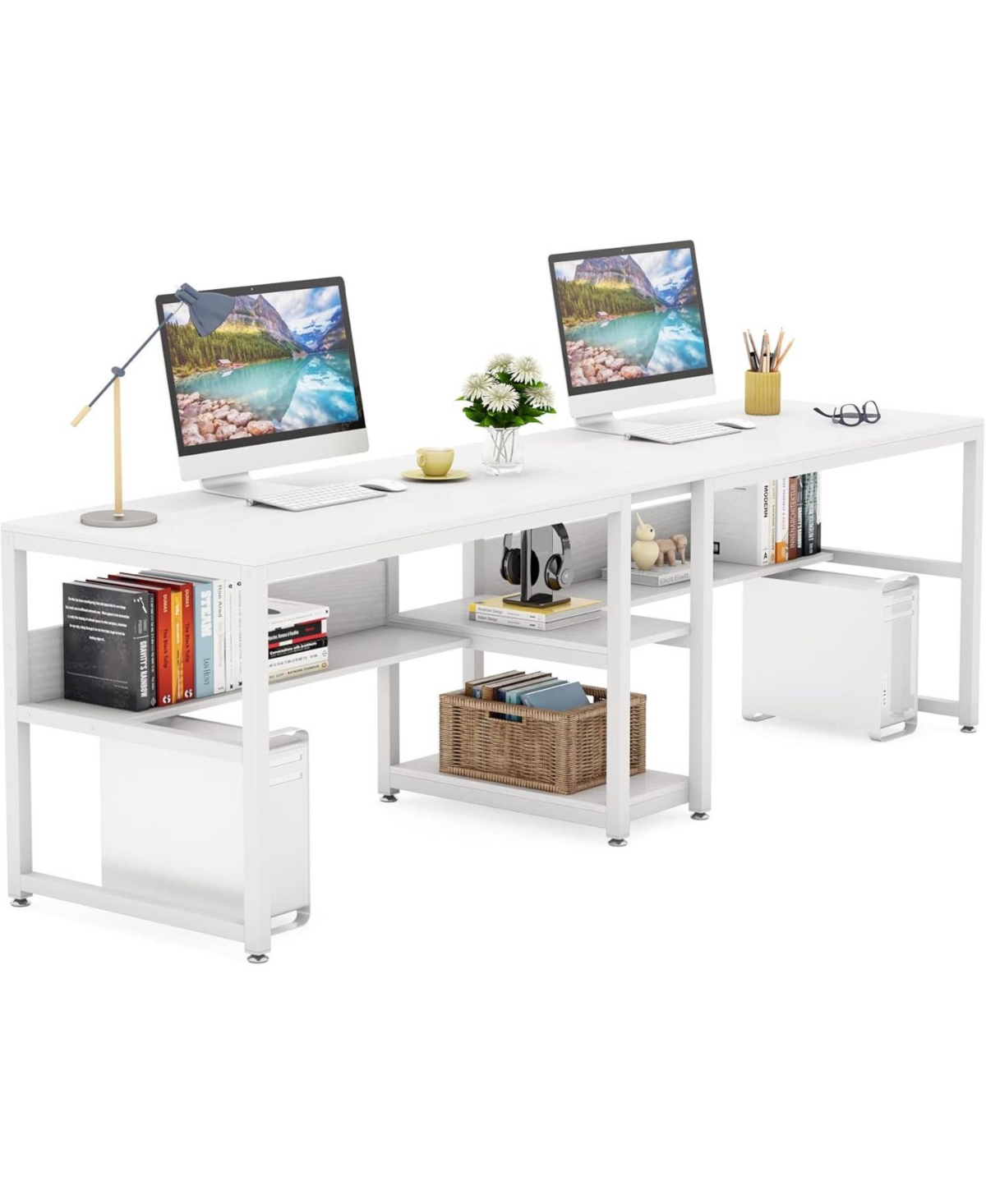Click here for Tribesigns Two Person Desk with Bookshelf  78.7 Co... prices
