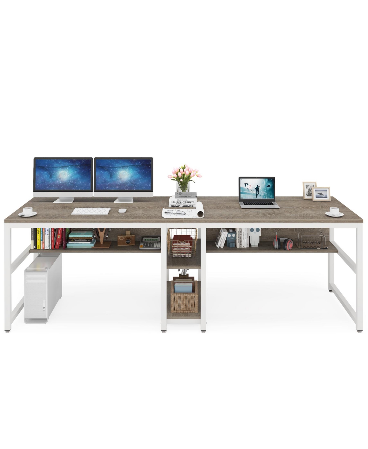 Click here for Tribesigns Two Person Desk with Bookshelf  78.7 Co... prices