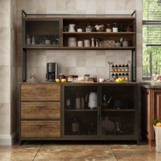 HOMSEE Brown Buffet Sideboard Cabinet with Metal Mesh Doors, 3-Drawers ...