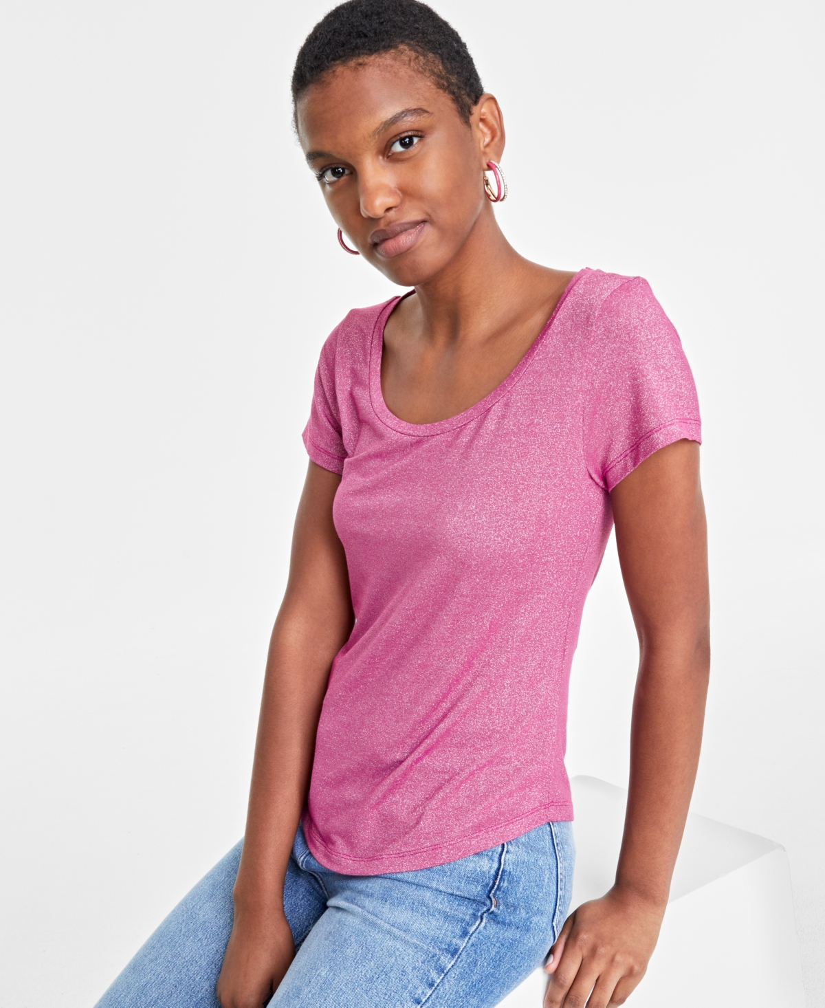 Click here for On 34th Womens Short-Sleeve Solid Shine Top  Creat... prices