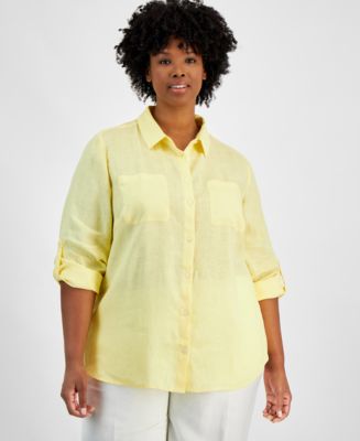 Charter Club Plus Size 100% Linen Roll-Tab Shirt, Created for Macy's ...