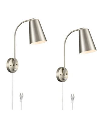 MOOSE Modern Plug in Wall Sconce with Cord Set of 2 Brushed Nickel Wall ...
