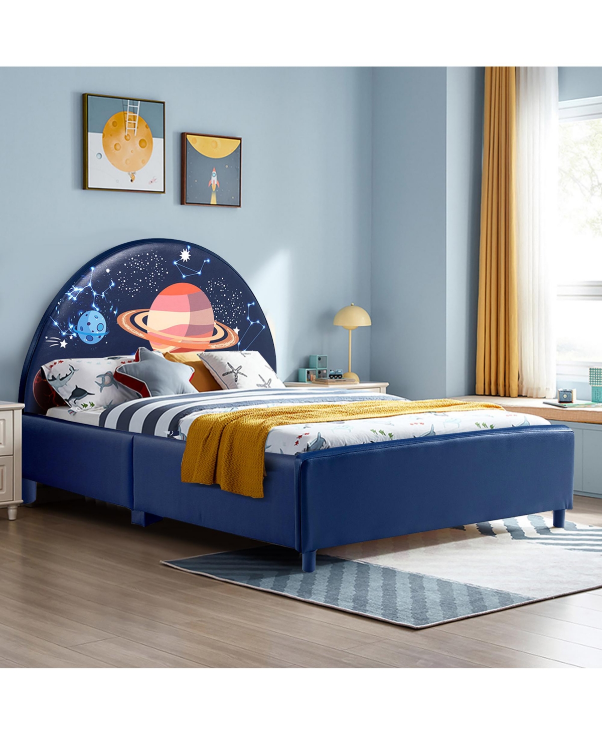 Click here for Kids Upholstered Platform Bed Children Twin Size W... prices