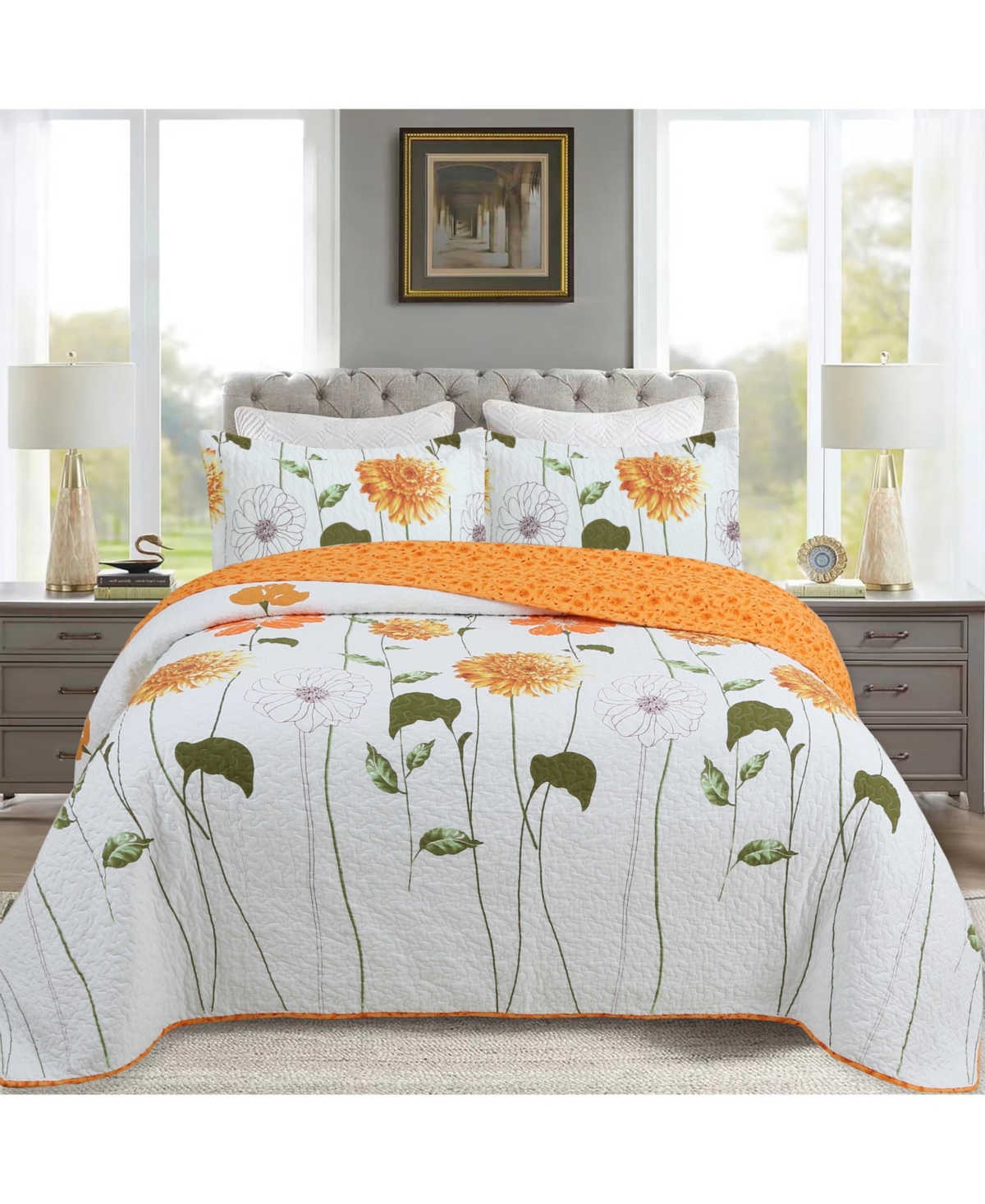 Click here for MarCielo 3 Piece 100 Cotton Printed Floral Quilt S... prices