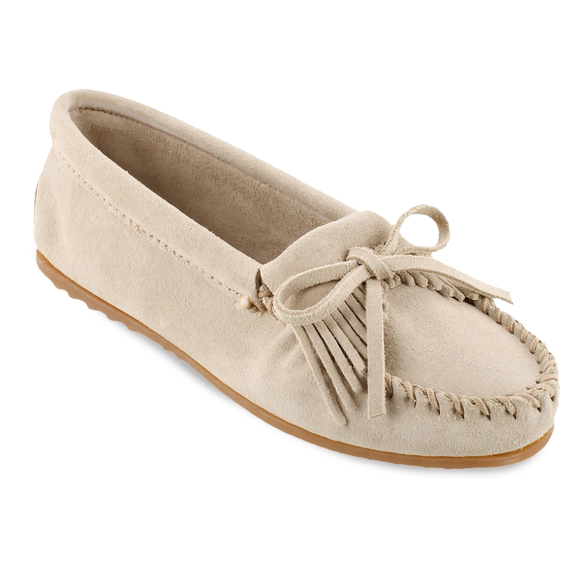 Click here for Minnetonka Womens Kilty Hardsole Moccasin - Stone prices