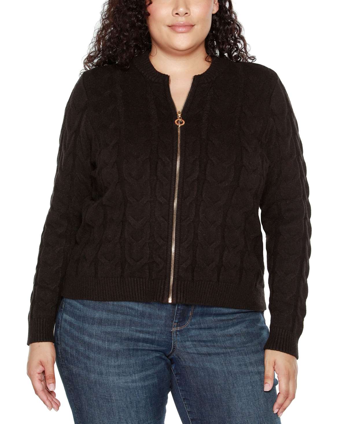 Click here for Belldini Black Label Plus Size Zip Cable Sweater -... prices