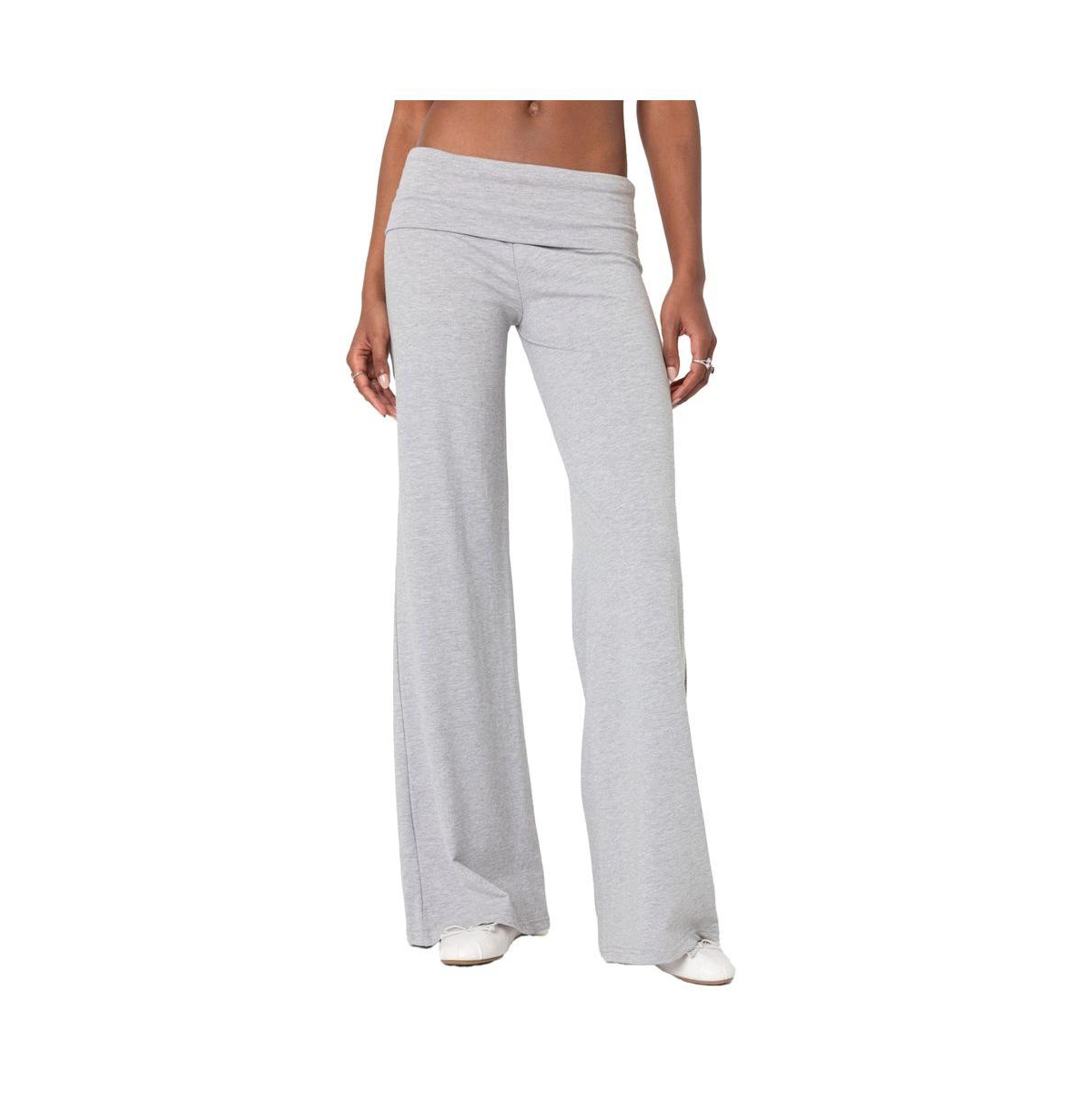 Edikted Womens Wide Leg Fold Over Pants - Light-gray-melange