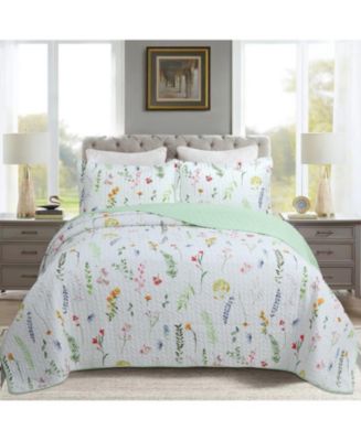 MarCielo 3 Piece Printed Floral Quilt Set Lightweight Bedspread Set ...